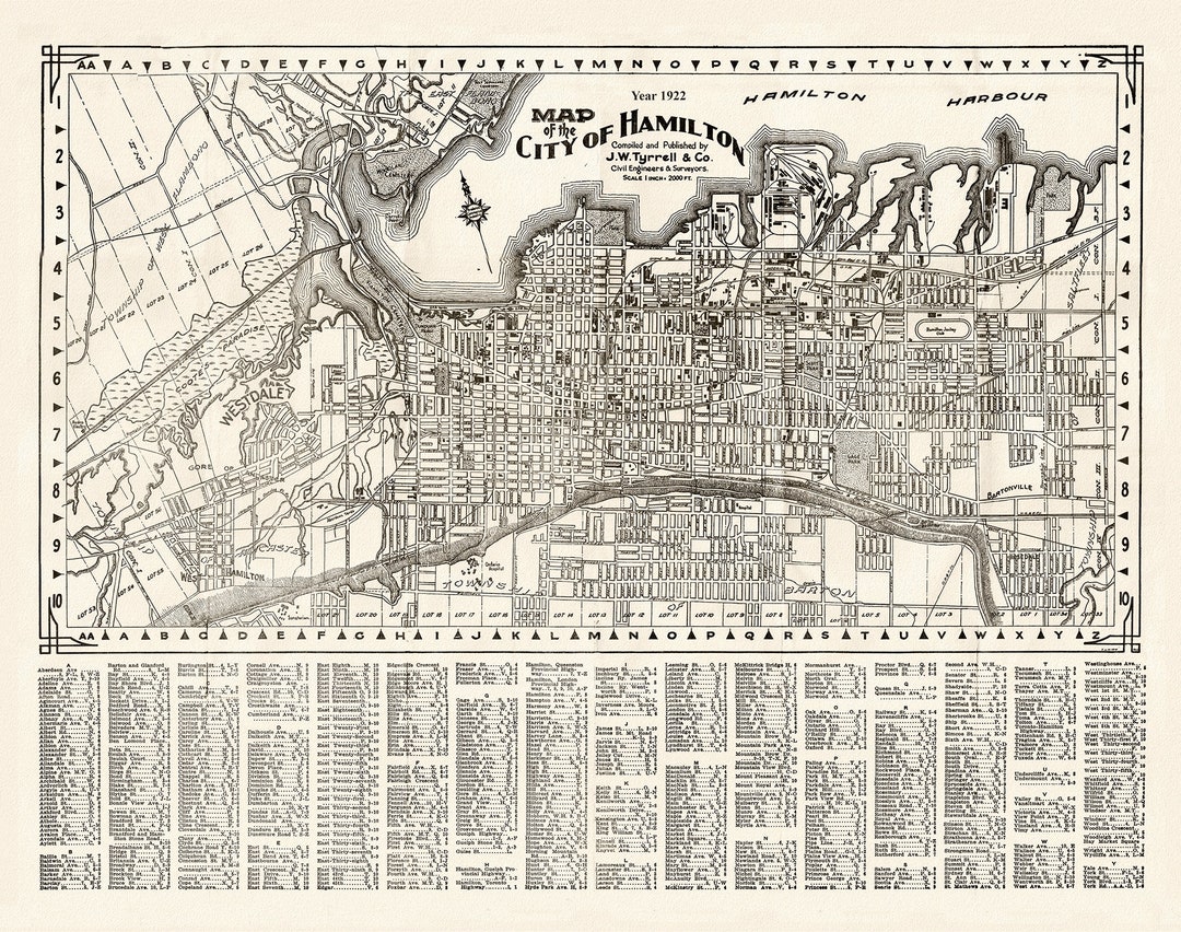 Map of the City of Hamilton, 1922, on Heavy Cotton Canvas, 22x27 ...