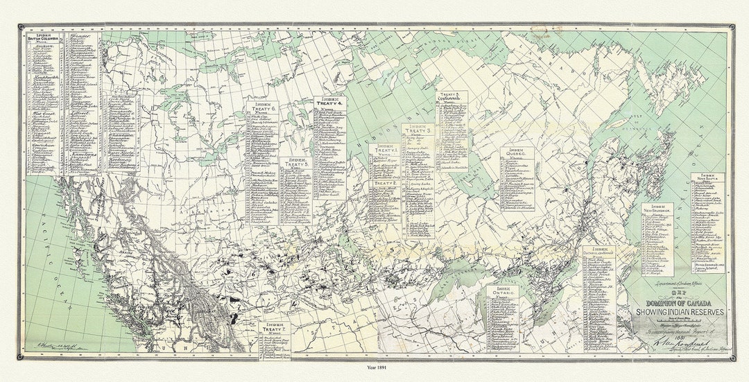 Map of the Dominion of Canada, Showing Indian Reserves, 1891,, Vintage ...