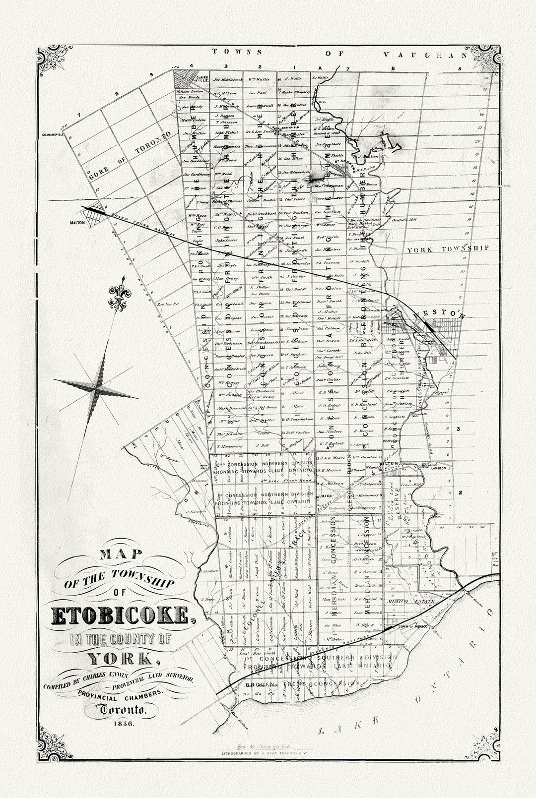Map of the Township of Etobicoke, in the County of York, 1856 Ver. 2PR ...