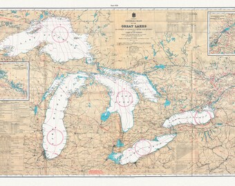 1955 Nautical Map of the Great Lakes - Etsy