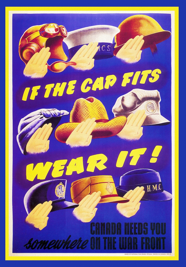Canada WW I Poster, If the Cap Fits.... , War Poster on Durable Cotton ...
