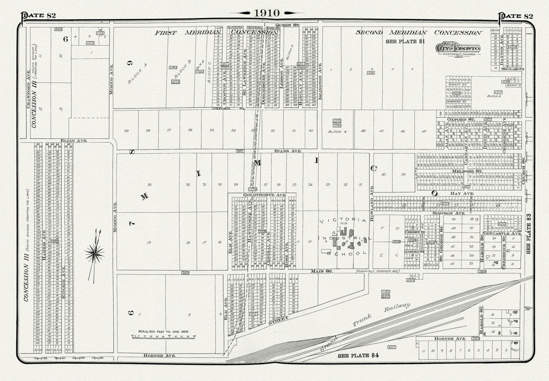 Plate 82, Toronto West, Mimico, 1910 , Map on Heavy Cotton Canvas, 20 X ...