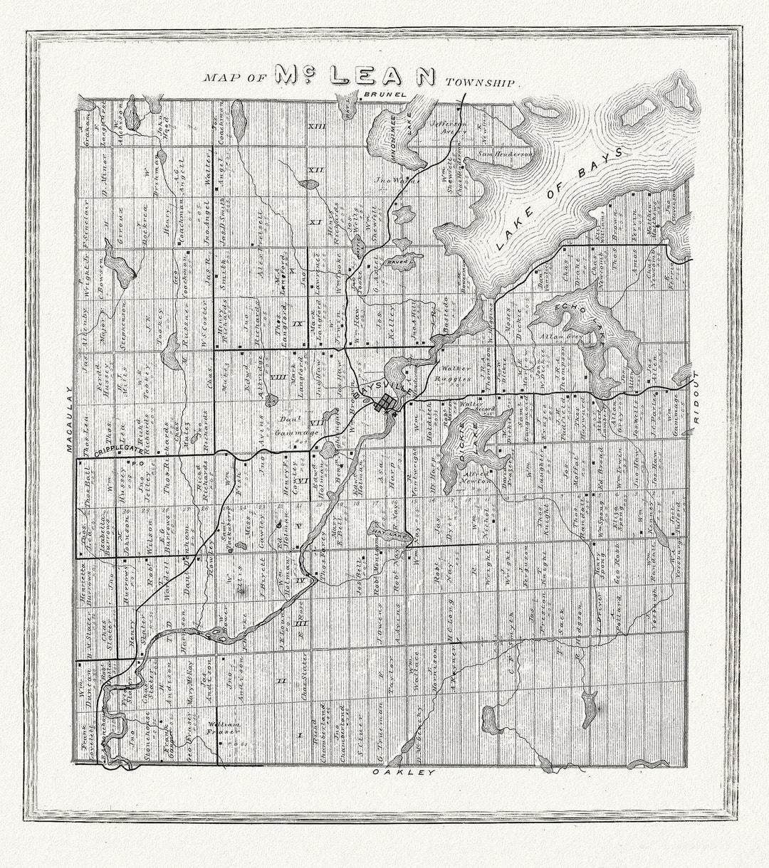 Muskoka-haliburton, Mclean Township, 1893, Map on Heavy Cotton Canvas ...