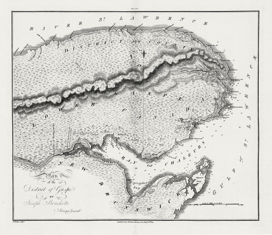 Quebec: Bouchette Et Faden, Plan of the District of Gaspe, 1815 , Map ...