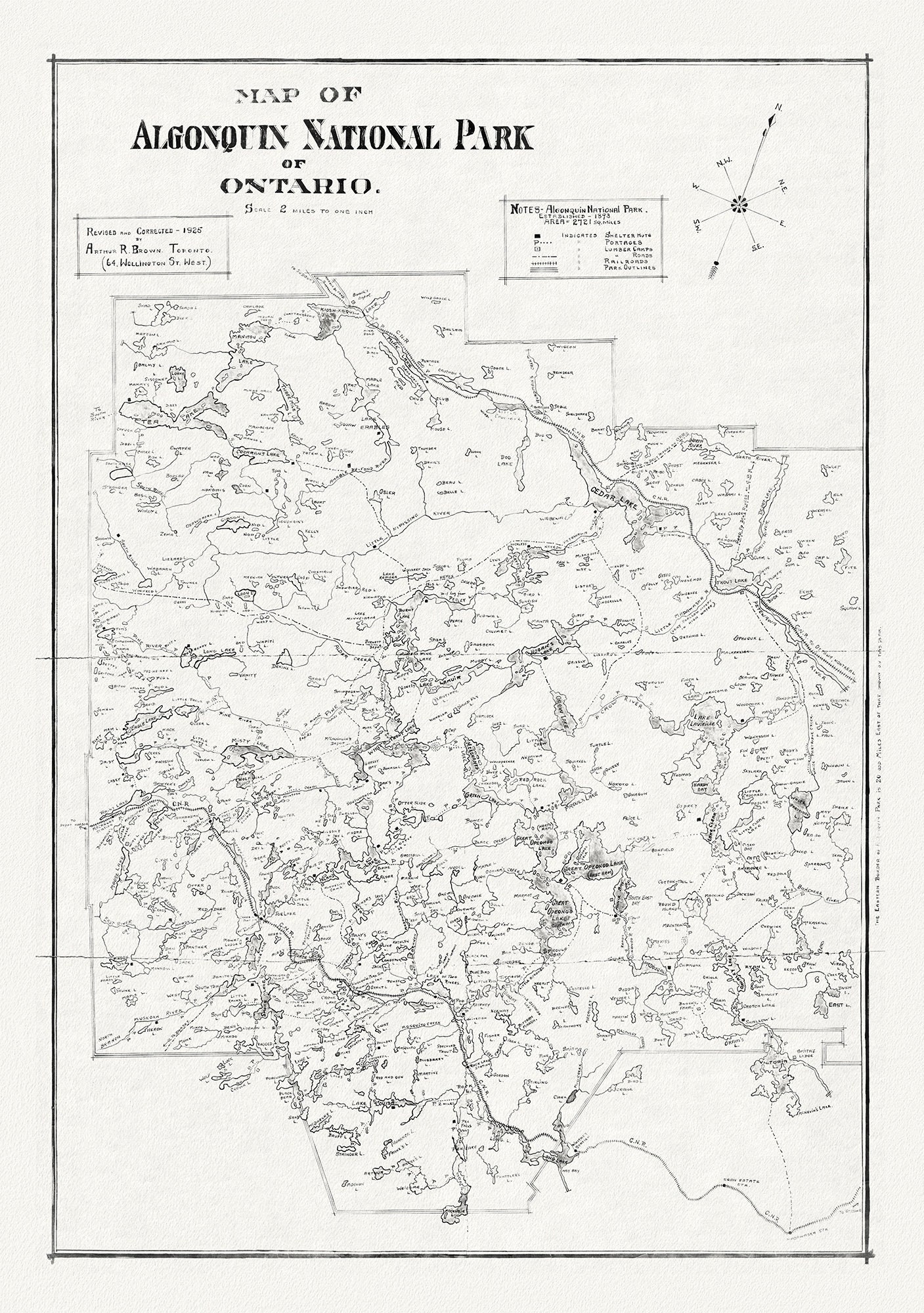 Historic Algonquin Park Map Auth Arthur Brown 1925 Map On Heavy Historic Algonquin Park Map Auth Arthur Brown 1925 Map On Heavy