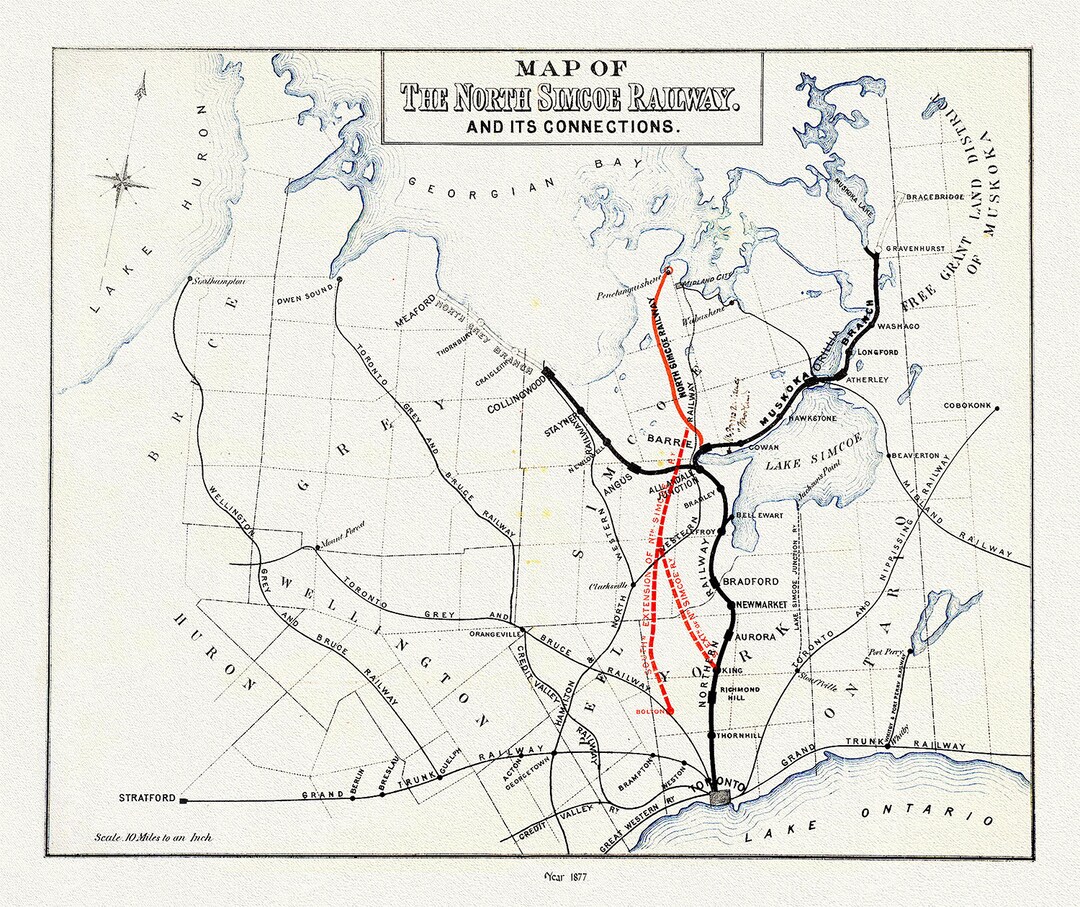 Map of the North Simcoe Railway, and Its Connections, 1877, Map on ...