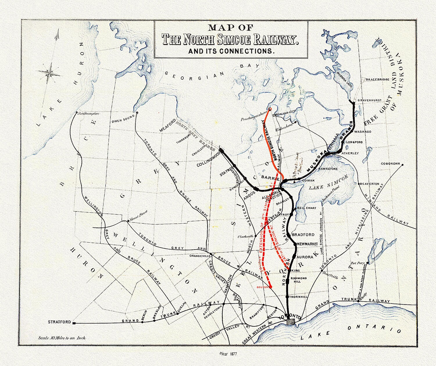 Map of the North Simcoe Railway, and Its Connections, 1877, Map on ...