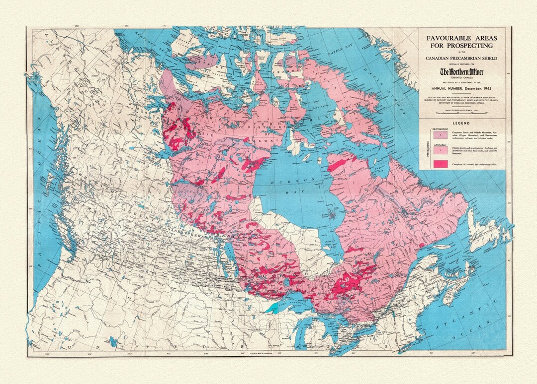 Etsy- Map of Favourable Areas for Prospecting in the Canadian ...