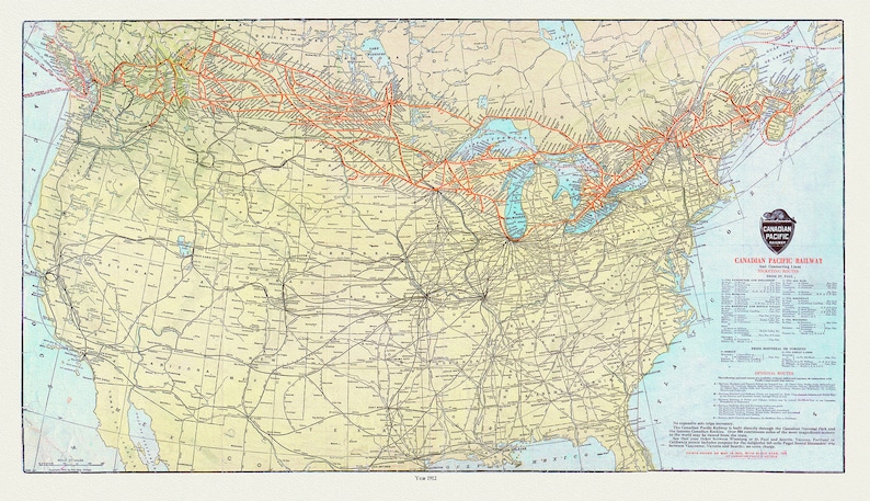 Map of Canadian Pacific Railway and Connecting Lines, 1912, on Heavy ...