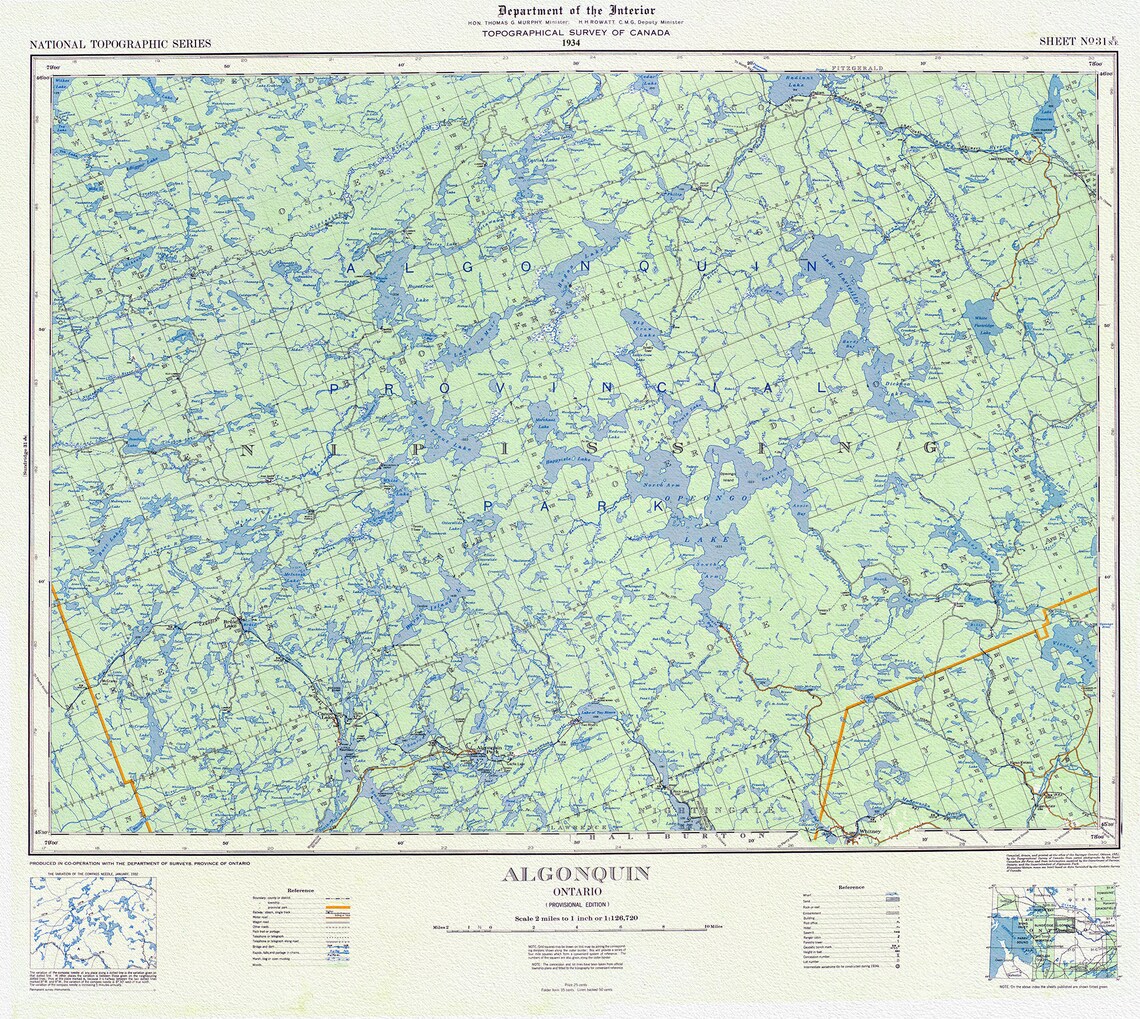 Topographical Map of Algonquin 1934 Map on Heavy Cotton - Etsy Canada