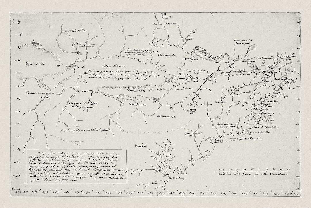 Carte De La Nouvelle France, Champlain (1632) Et Thoreau (1850), Map on ...