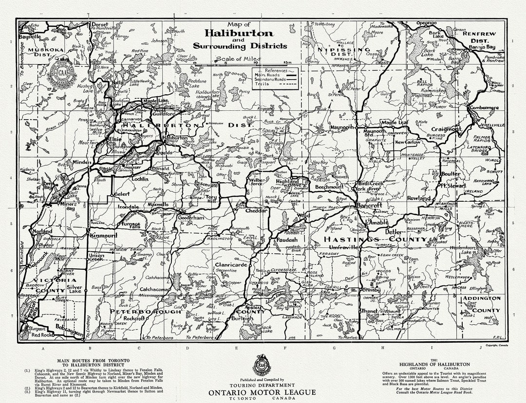 Road Map of Haliburton and Surrounding Districts, Ontario 1935, on ...