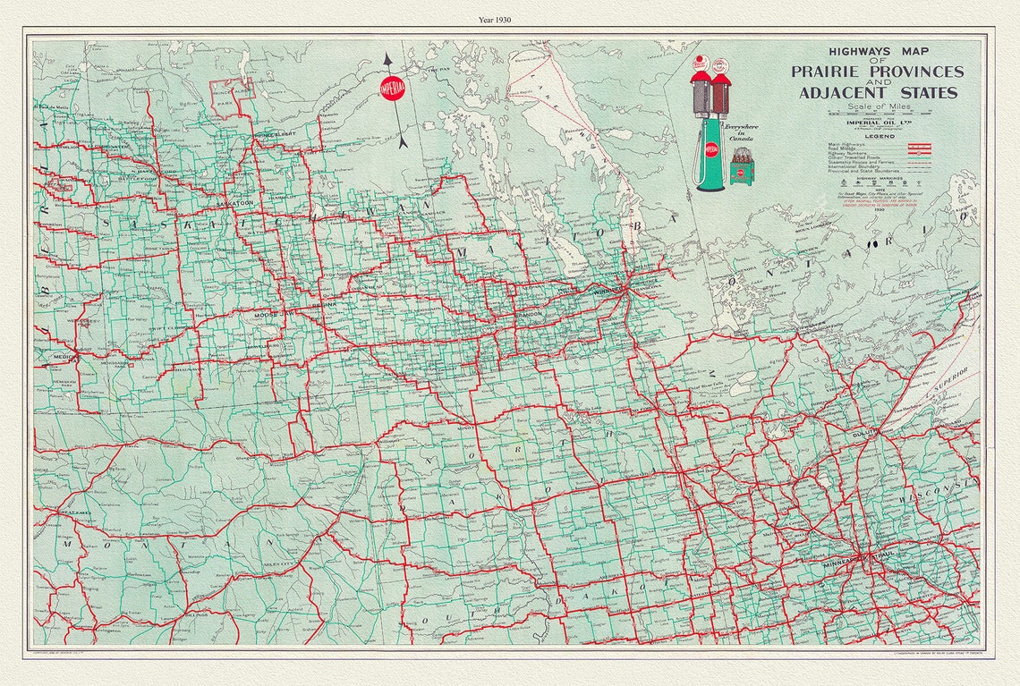 Highways Map of Prairie Provinces and Adjacent States 1930 - Etsy
