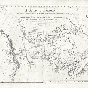 Map of America Showing Mackenzie's Route From Montreal to - Etsy