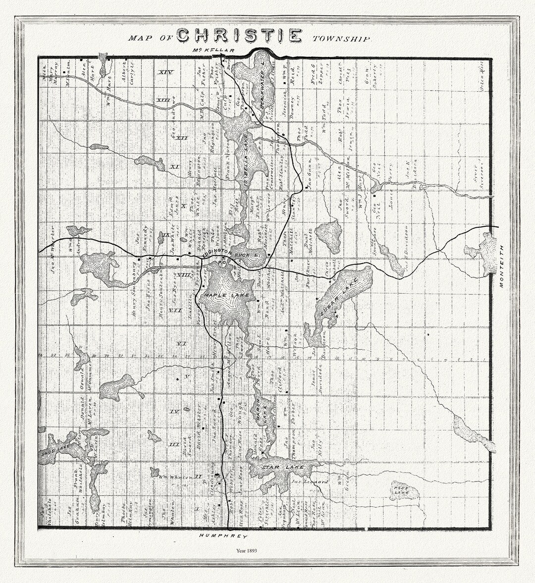 Muskoka-haliburton, Christie Township, 1893 , Map on Heavy Cotton ...
