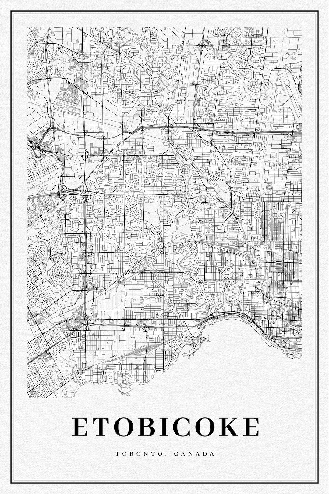 Etobicoke, Toronto, A Modern Map Ver. II , Map on Durable Cotton Canvas ...