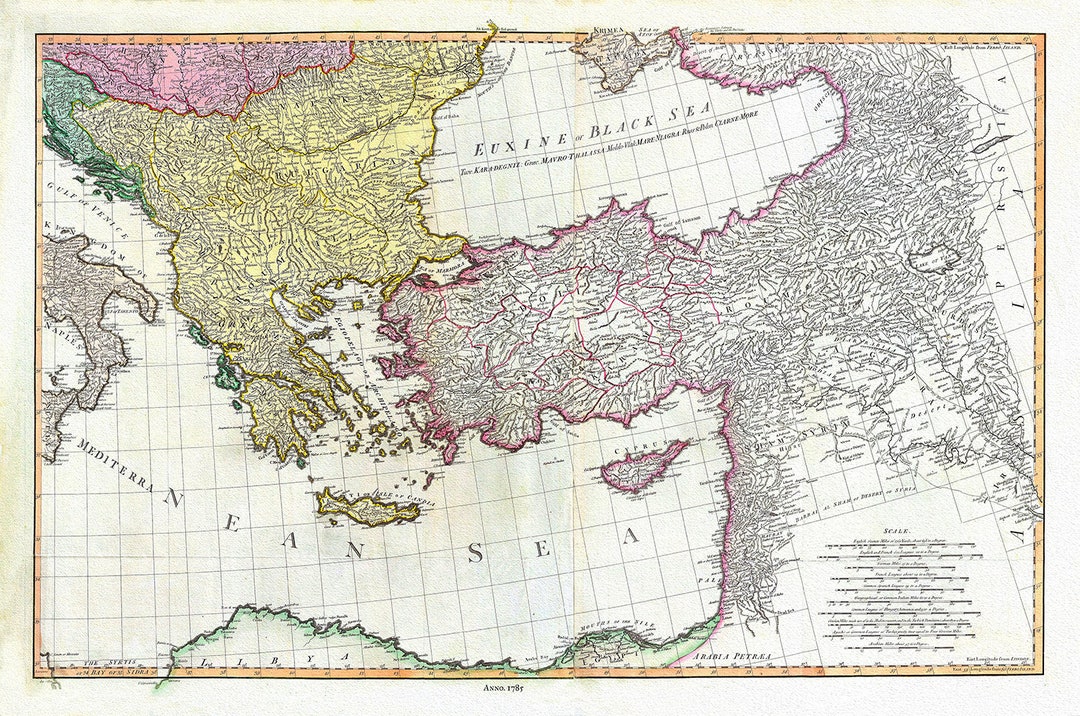 William Faden, Mediterranean Eastern Portion, 1785, Map on Heavy Cotton ...
