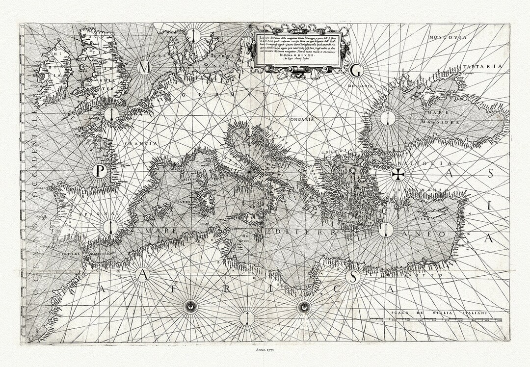 Giacomo Gastaldi, Europe & Mediterranean, 1572 , Map on Heavy Cotton ...