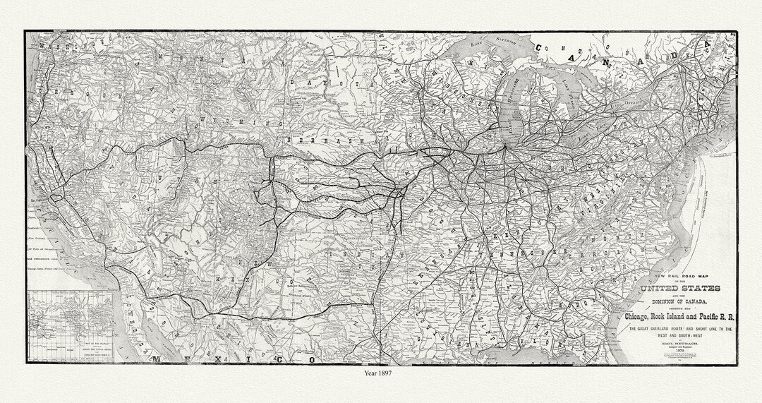 A Railroad Map of North America, 1879 , Map on Durable Cotton Canvas ...