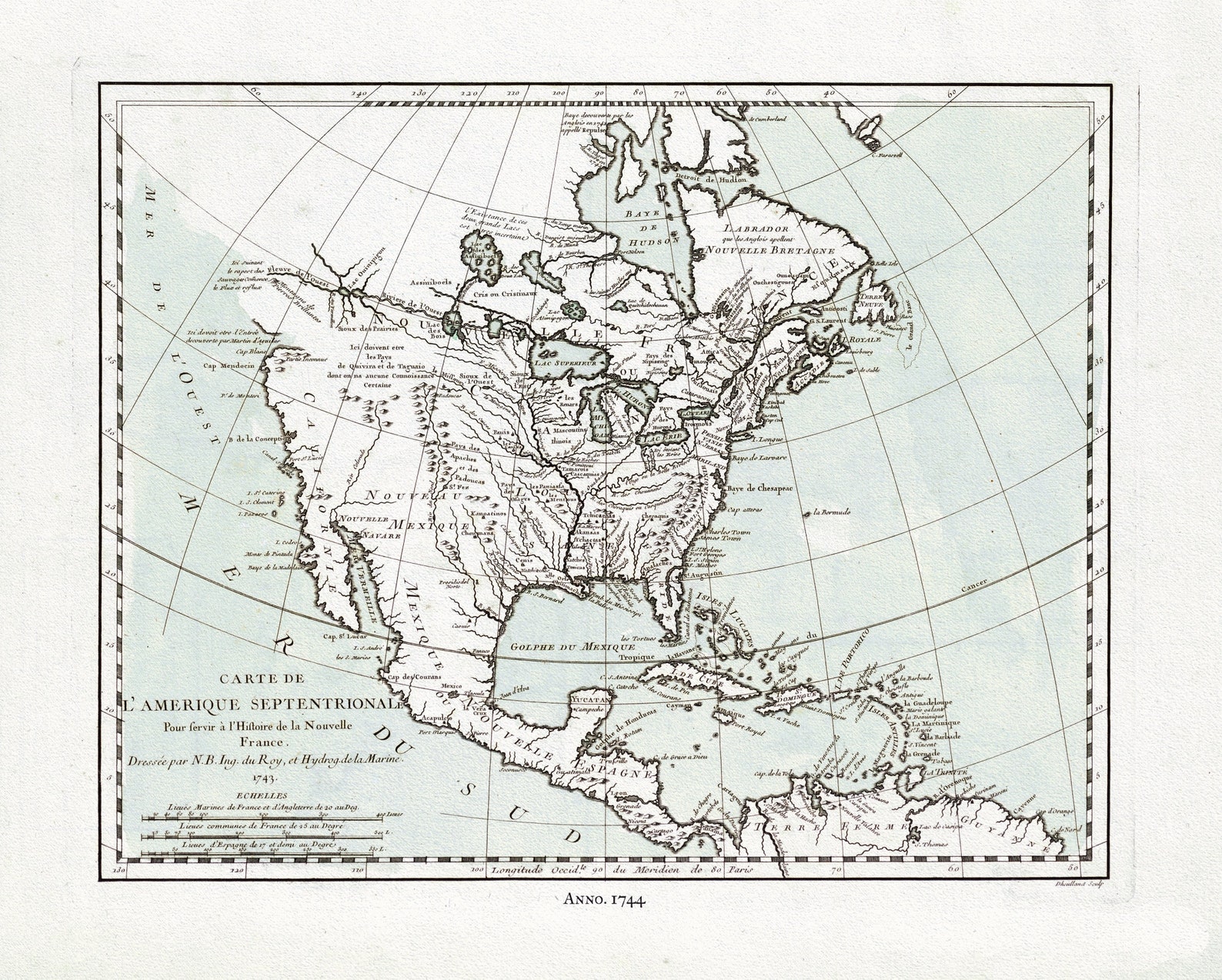 Carte De L'amerique Septentrionale, 1744 Ver. II, Map on Heavy Cotton ...