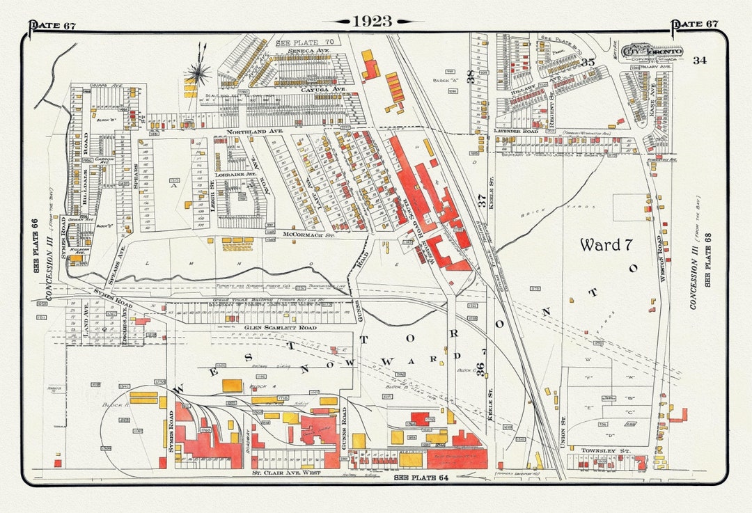 Plate 67, Toronto West, Stockyards North, 1923, Map on Heavy Cotton ...