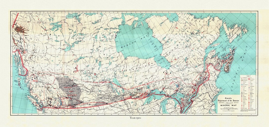 A Mineral Map of Canada, 1911, on Heavy Cotton Canvas, 16x27" Approx ...