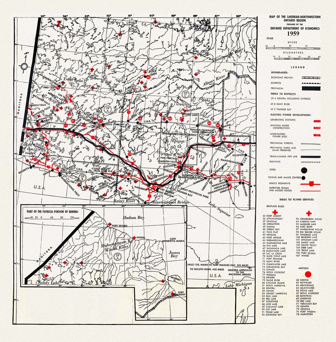 Map of the Lakehead, Northwestern Ontario Region, 1959, Map on Heavy ...