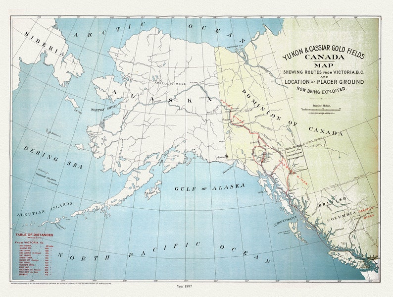 Yukon and Cassiar Gold Fields Canada Map Shewing Routes From - Etsy