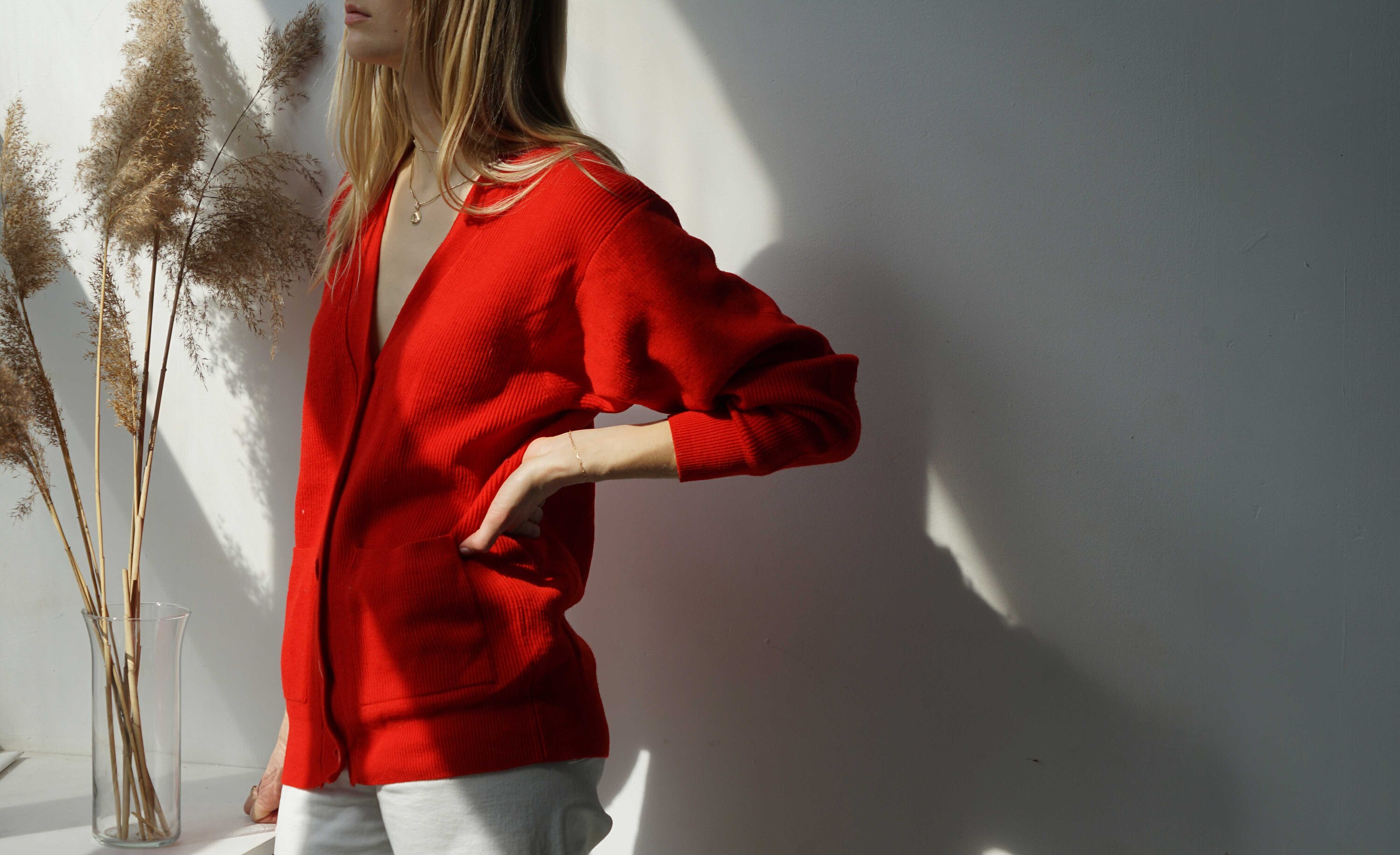 Vintage Red Button Cardigan Sweater | Japanese 80s Long Sleeve Sweater ...