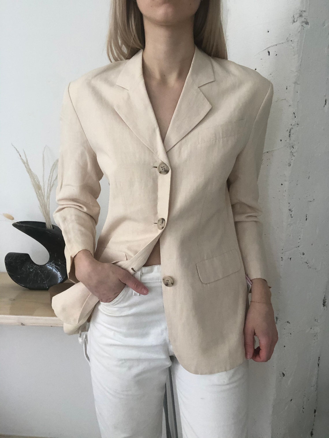 Vintage Cream Linen Blazer | Tweeds Ivory Jacket | Women's Size 4 ...