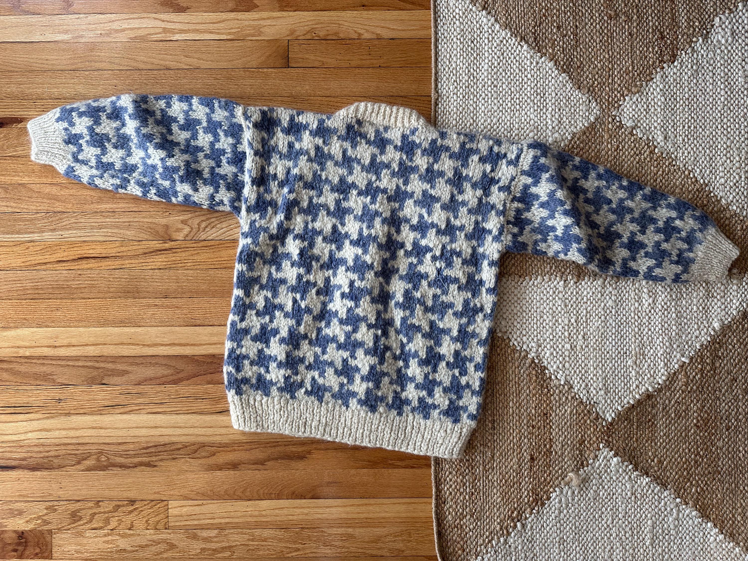 Vintage Ecuadorian Wool Houndstooth Sweater | Hand-knit by Otavalo ...