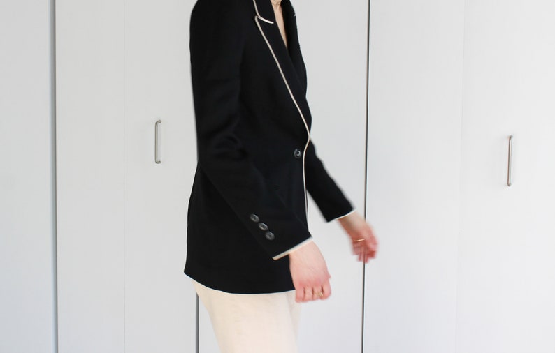 Black Blazer With White Piping Susana Beverly Hills Designer for Women ...