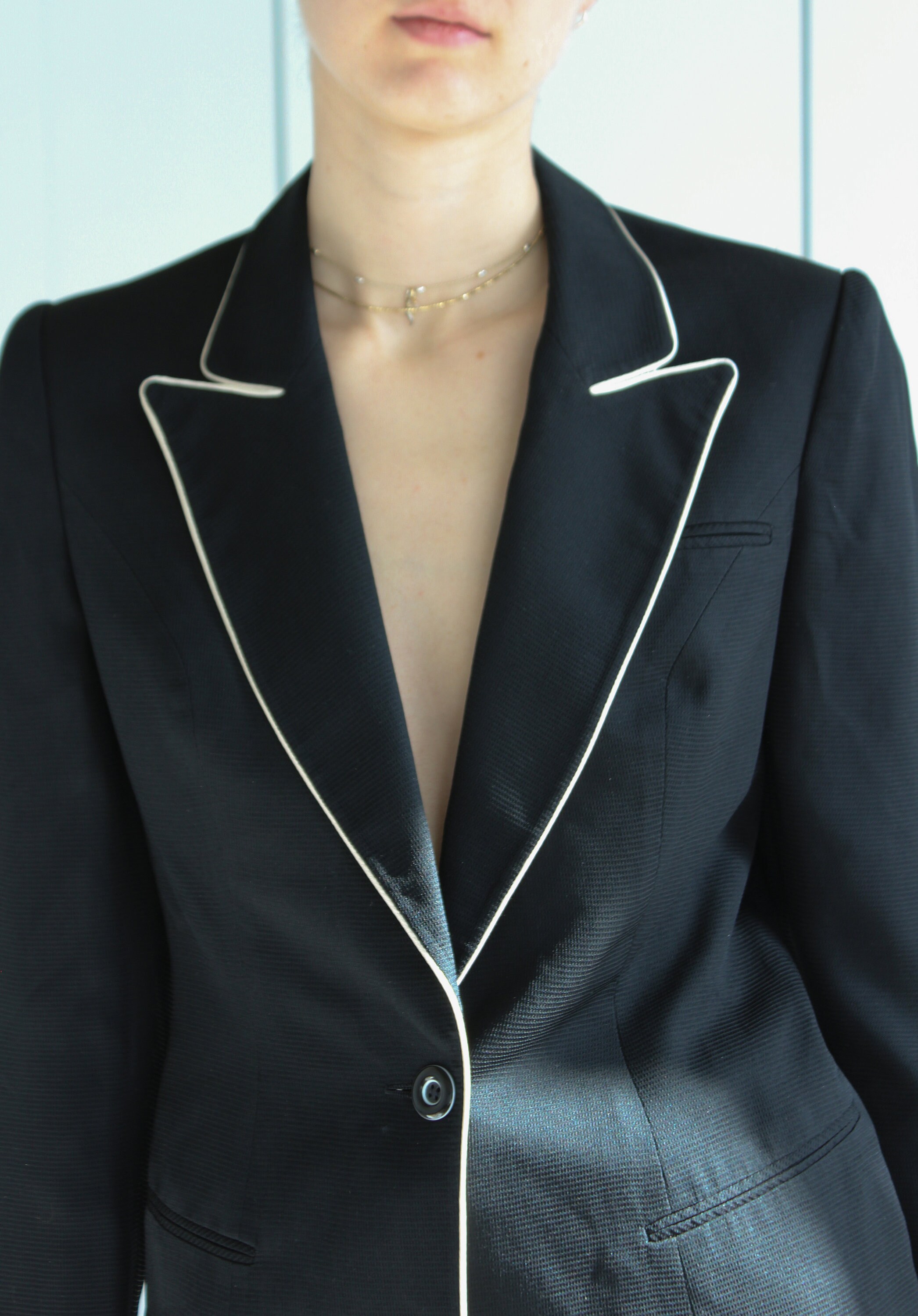 Black Blazer With White Piping Susana Beverly Hills Designer for Women ...