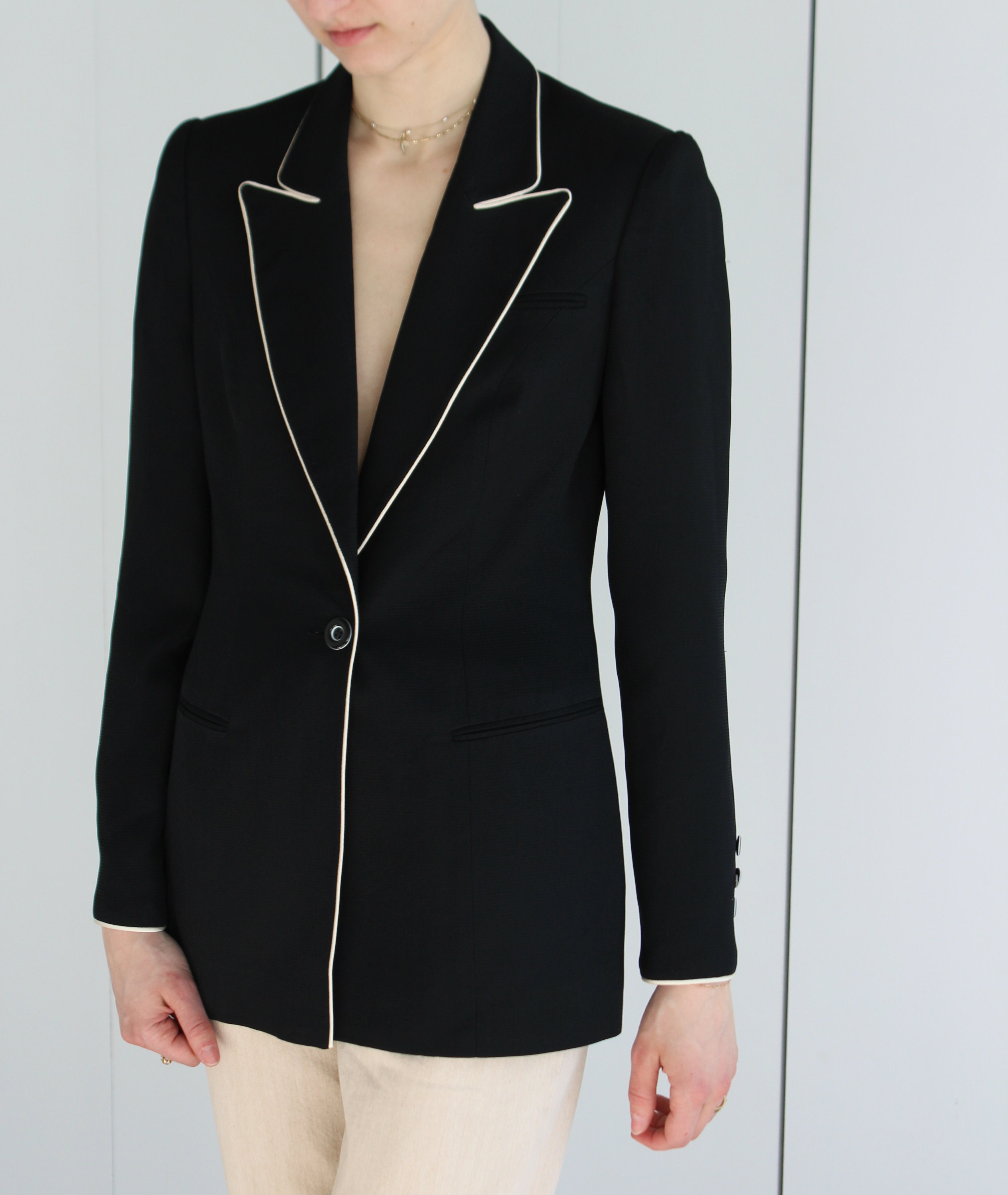 Black Blazer With White Piping Susana Beverly Hills Designer for Women ...