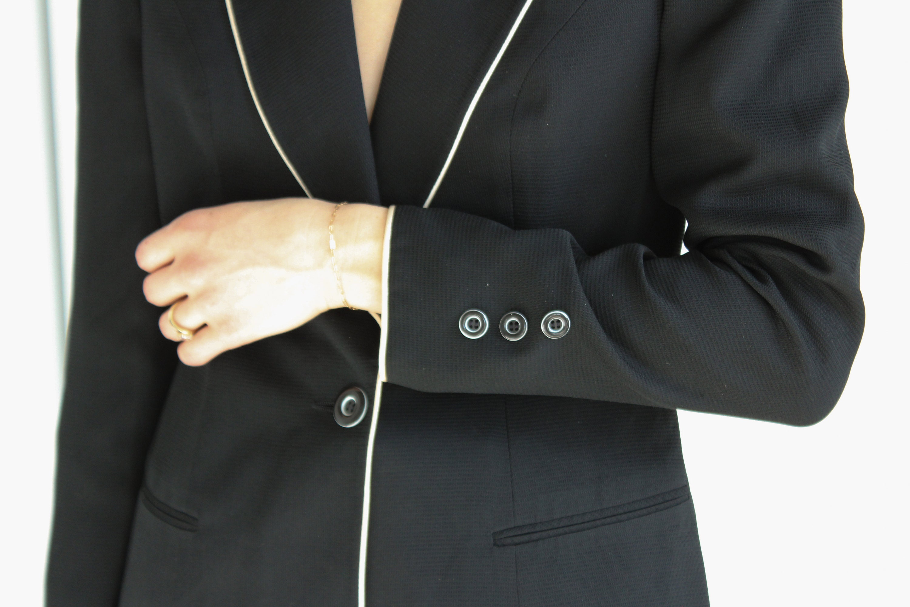 Black Blazer With White Piping Susana Beverly Hills Designer for Women ...