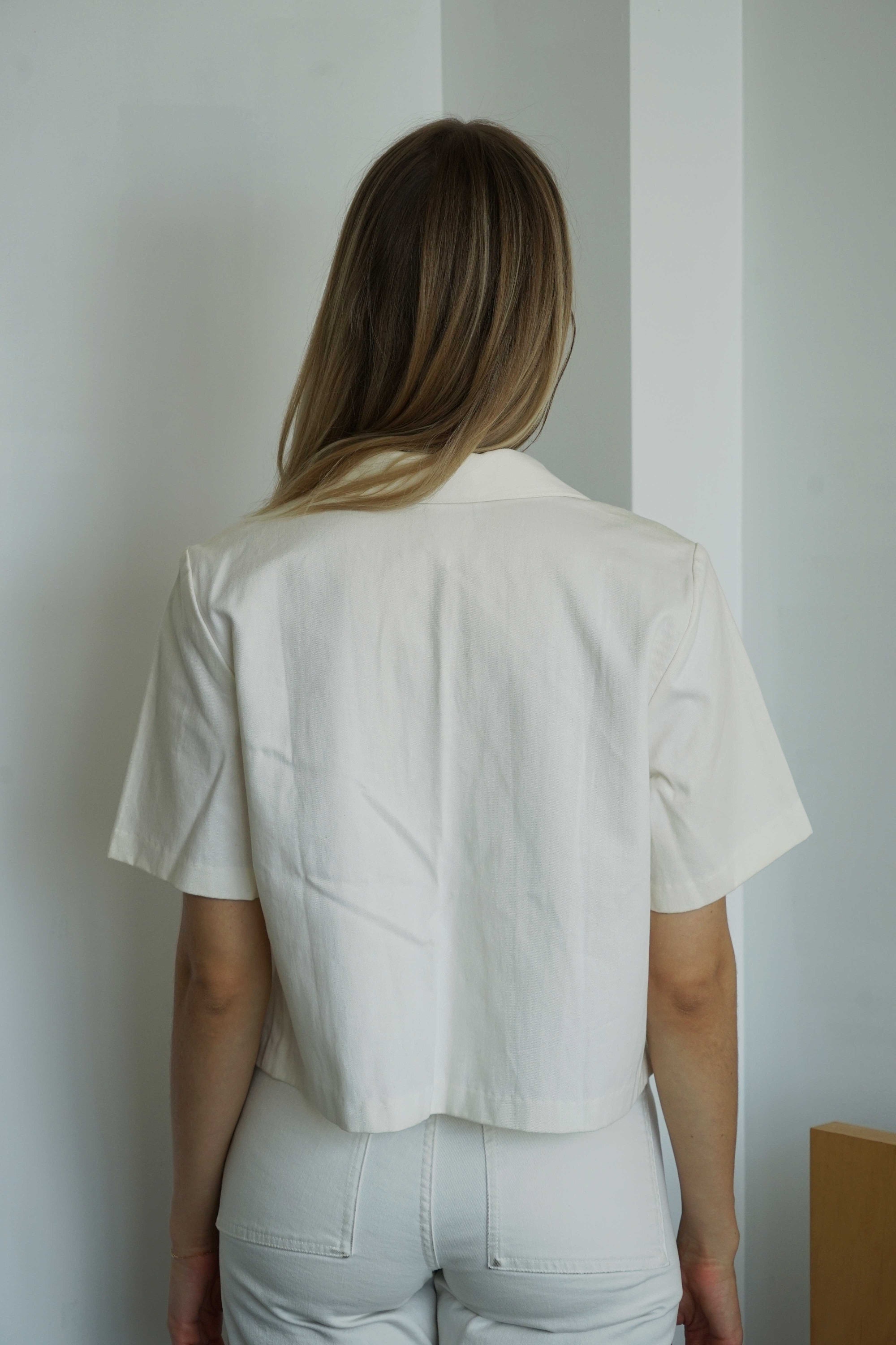 White Collared Cropped Open Jacket | Cream Colored Vicki Wayne ...