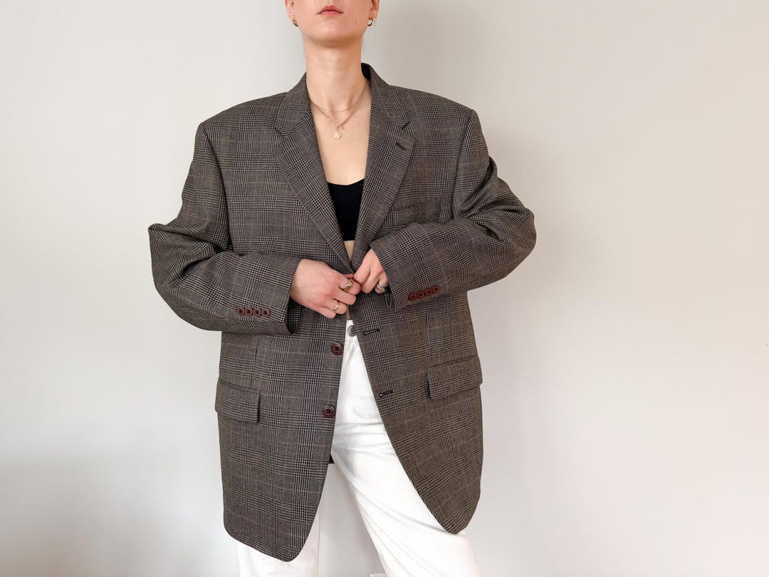 Vintage Chaps Ralph Lauren Plaid Blazer | Wool Cashmere Oversized Brown Sport Coat - Etsy