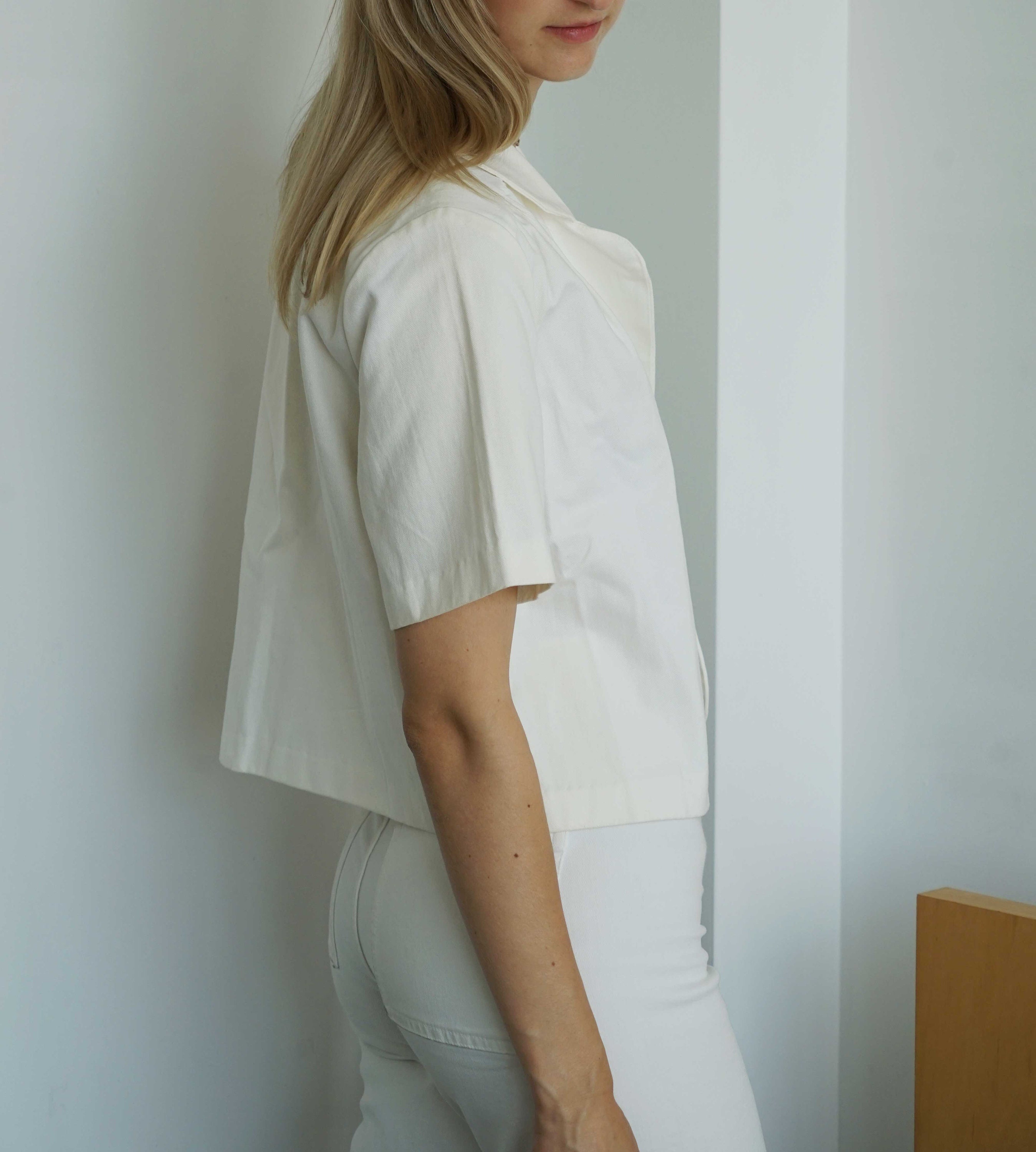 White Collared Cropped Open Jacket | Cream Colored Vicki Wayne ...