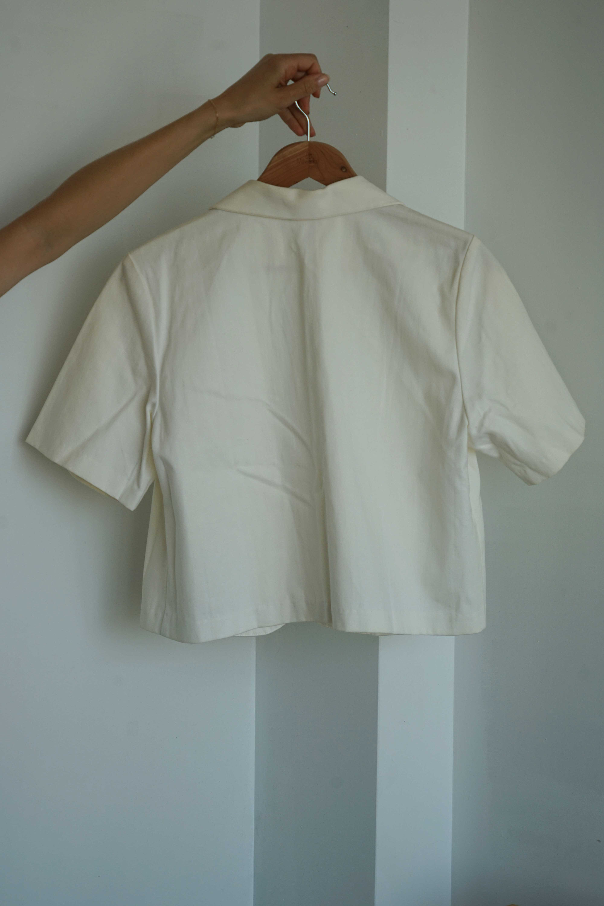 White Collared Cropped Open Jacket | Cream Colored Vicki Wayne ...