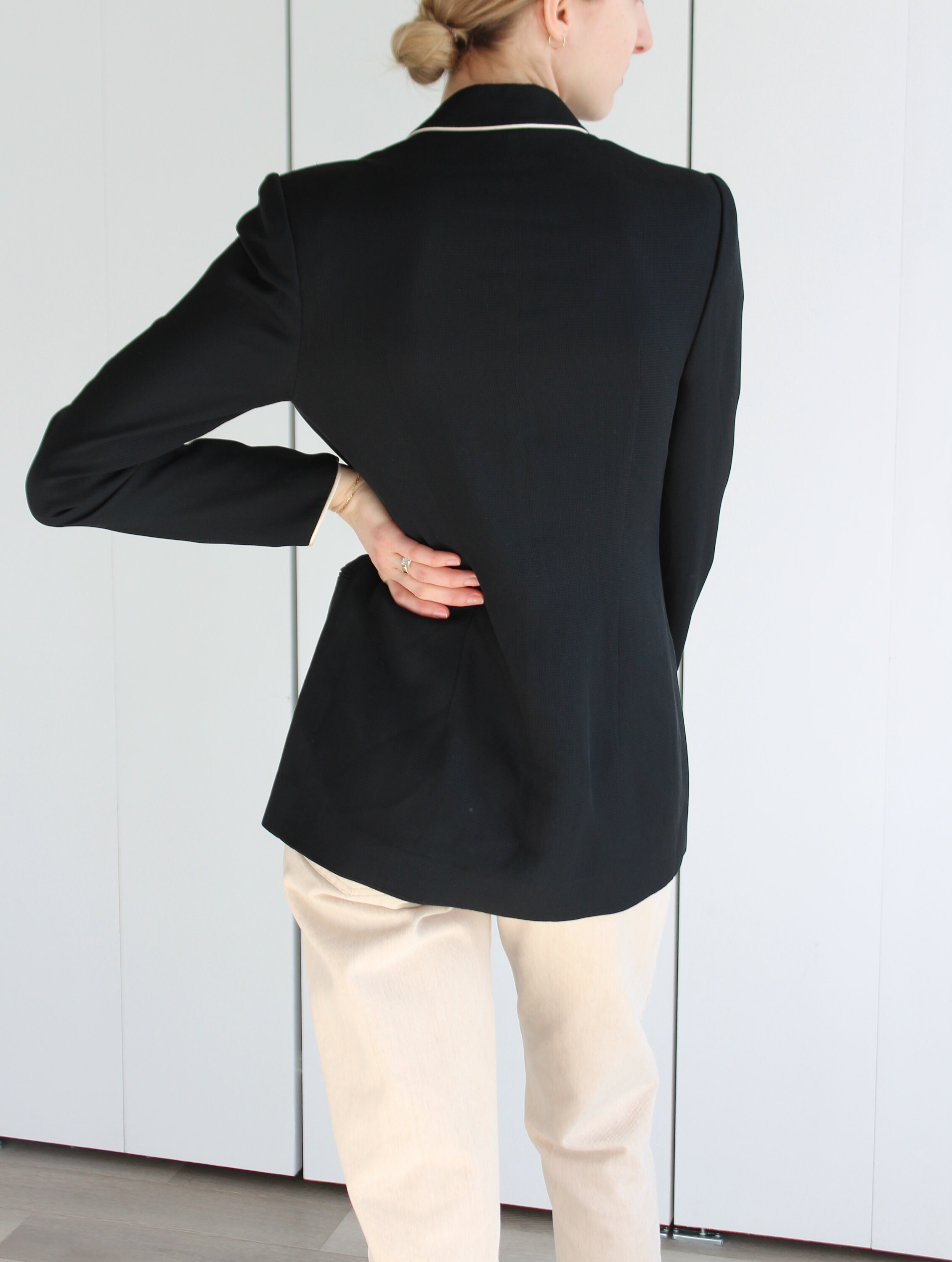 Black Blazer With White Piping Susana Beverly Hills Designer for Women ...