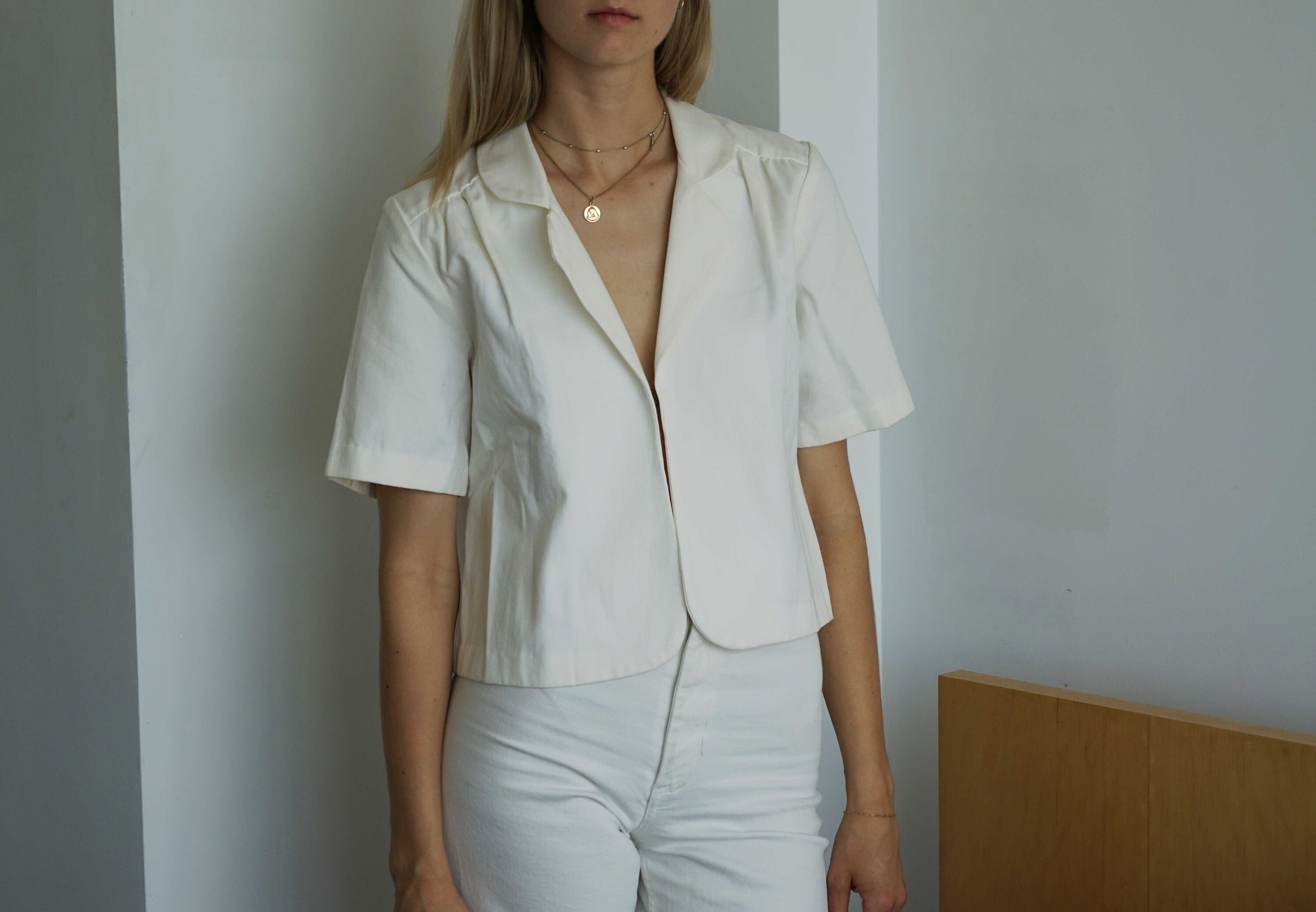 White Collared Cropped Open Jacket | Cream Colored Vicki Wayne ...