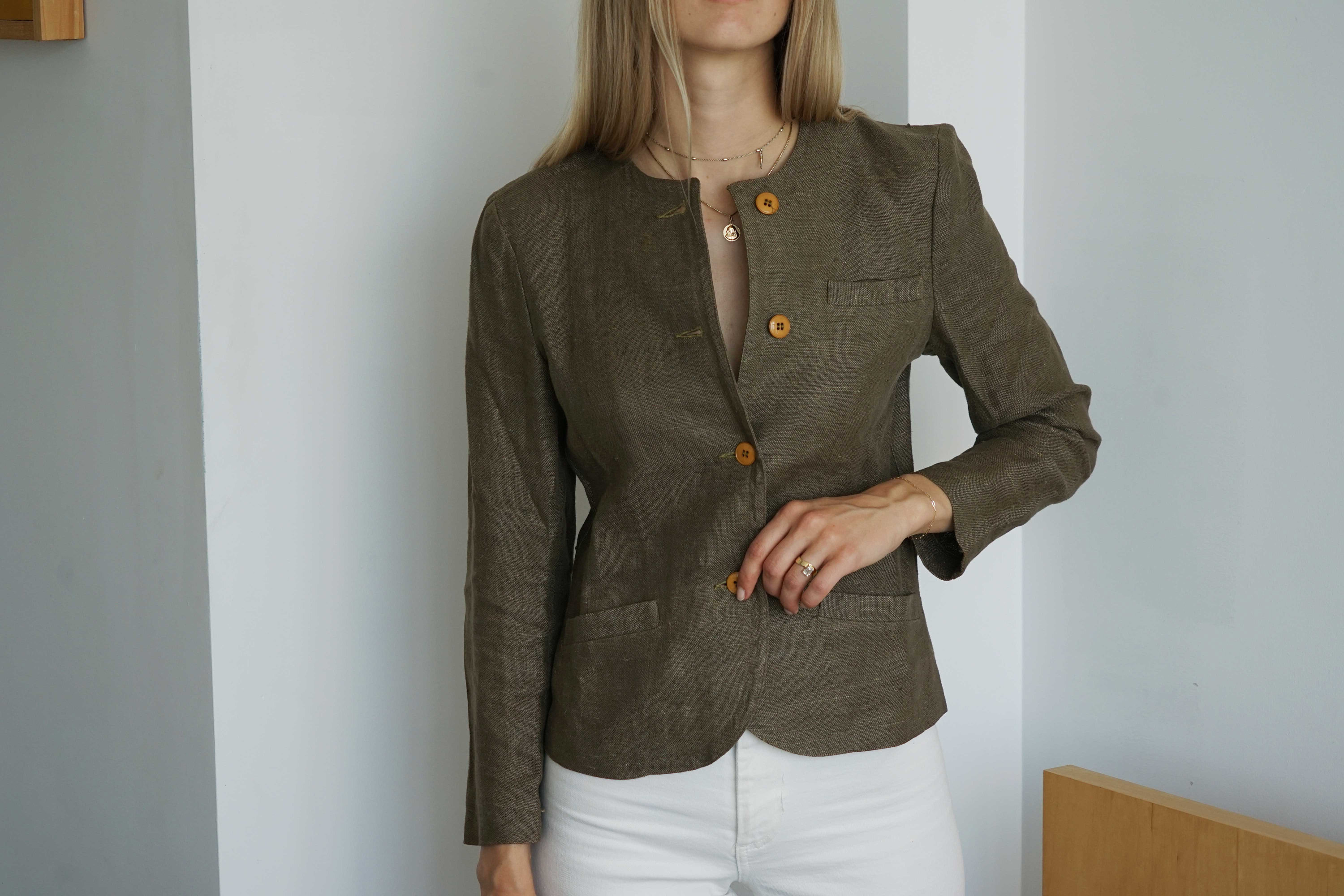 Sage Green Unlined Linen Long Sleeve Button Down Jacket Chest Pocket ...