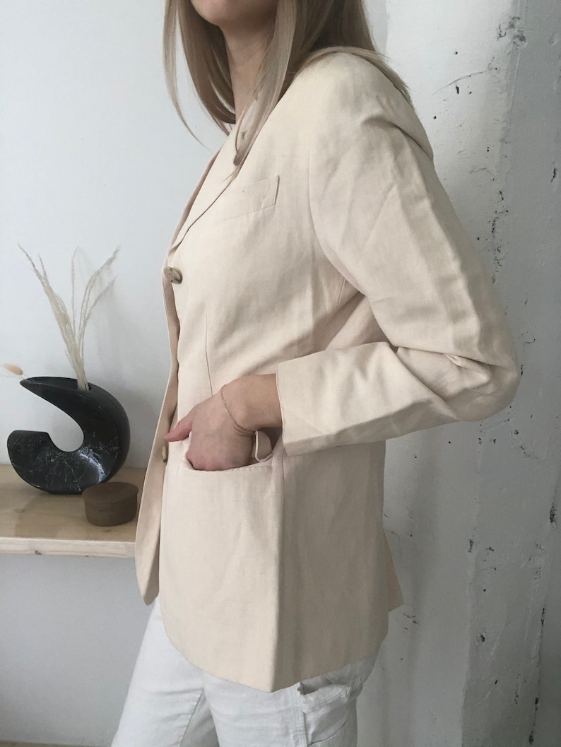 Vintage Cream Linen Blazer | Tweeds Ivory Jacket | Women's Size 4 ...
