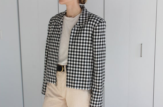 Vintage Black and White Checkered Zip Up Jacket | Joa… - Gem