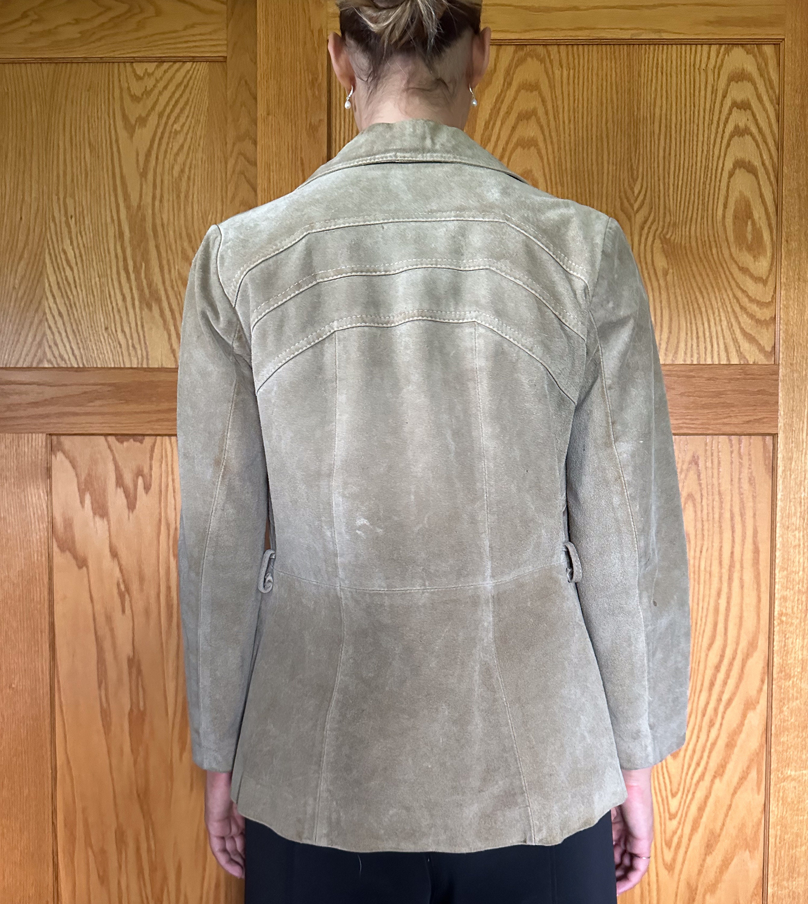 Vintage Suede Leather Button up Beige Khaki Jacket Concorde Fashions ...