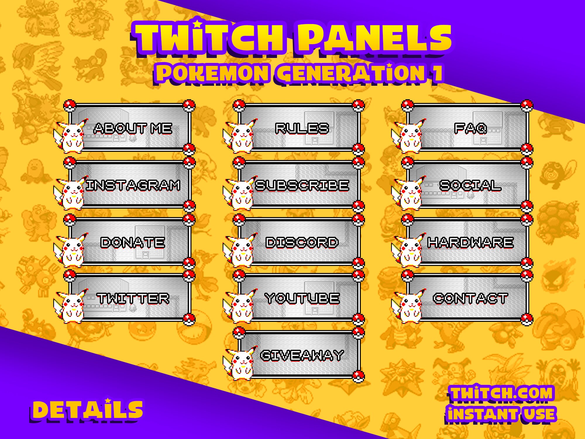 Pokemon Twitch Panels Gelbe Version - Etsy.de