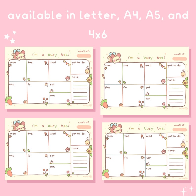 Busy Bee Printable Week Planner - Etsy