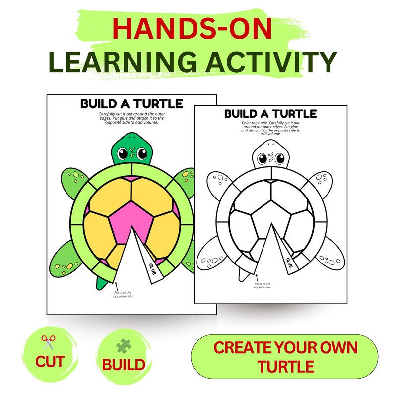 Build a Turtle Craft Printable for Kids, Cut and Paste Turtle Activity ...