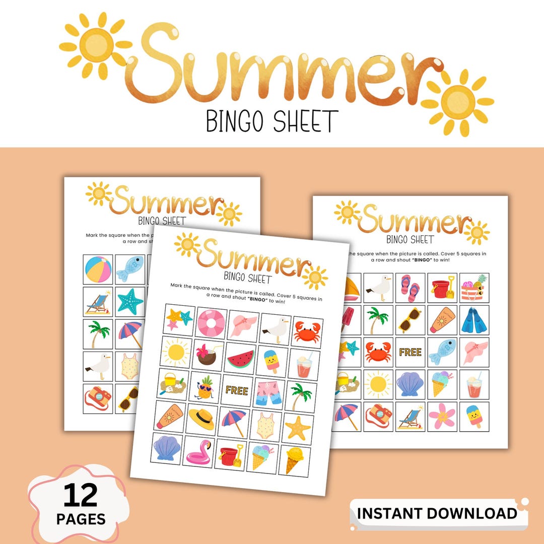 Summer Activity: Bingo Cards Printable for Kids, Beach Party Game PDF ...