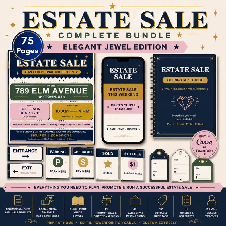 Complete Estate Sale Kit Template: Editable Canva Signs, Flyer, Tracker ...